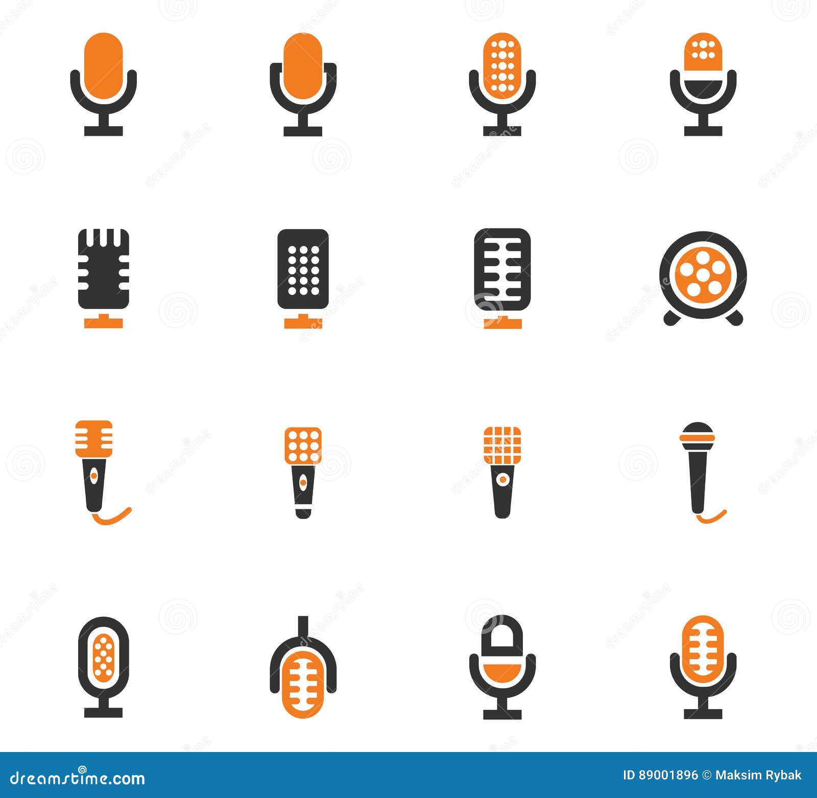 Microphone icons set stock illustration. Illustration of sound - 89001896