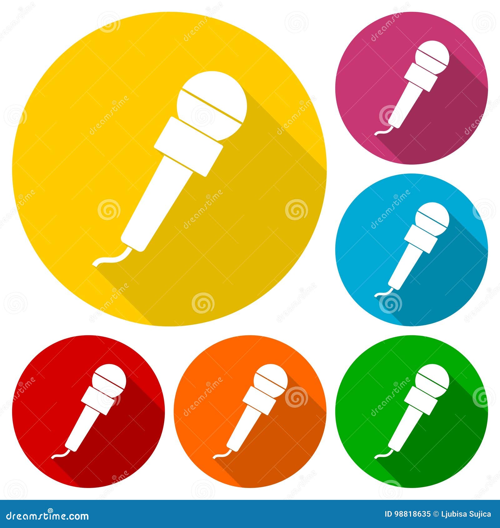 Microphone Icons Set with Long Shadow Stock Vector - Illustration of ...