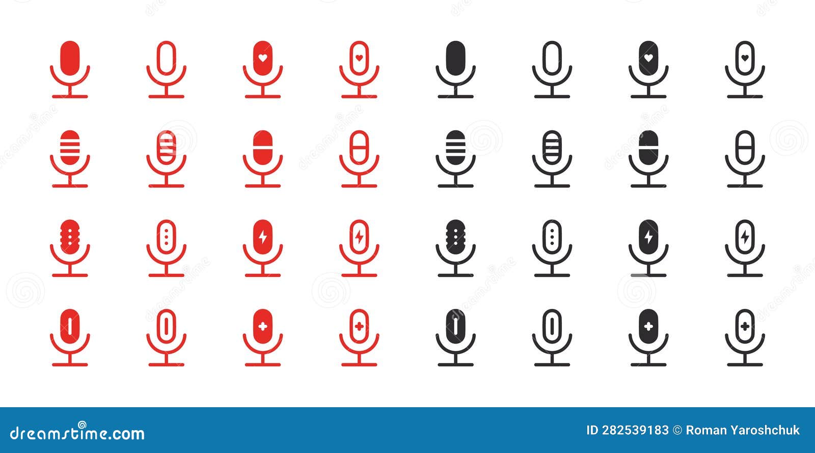 Microphone Icons Set. Red and Black Microphone Icons Stock Illustration ...