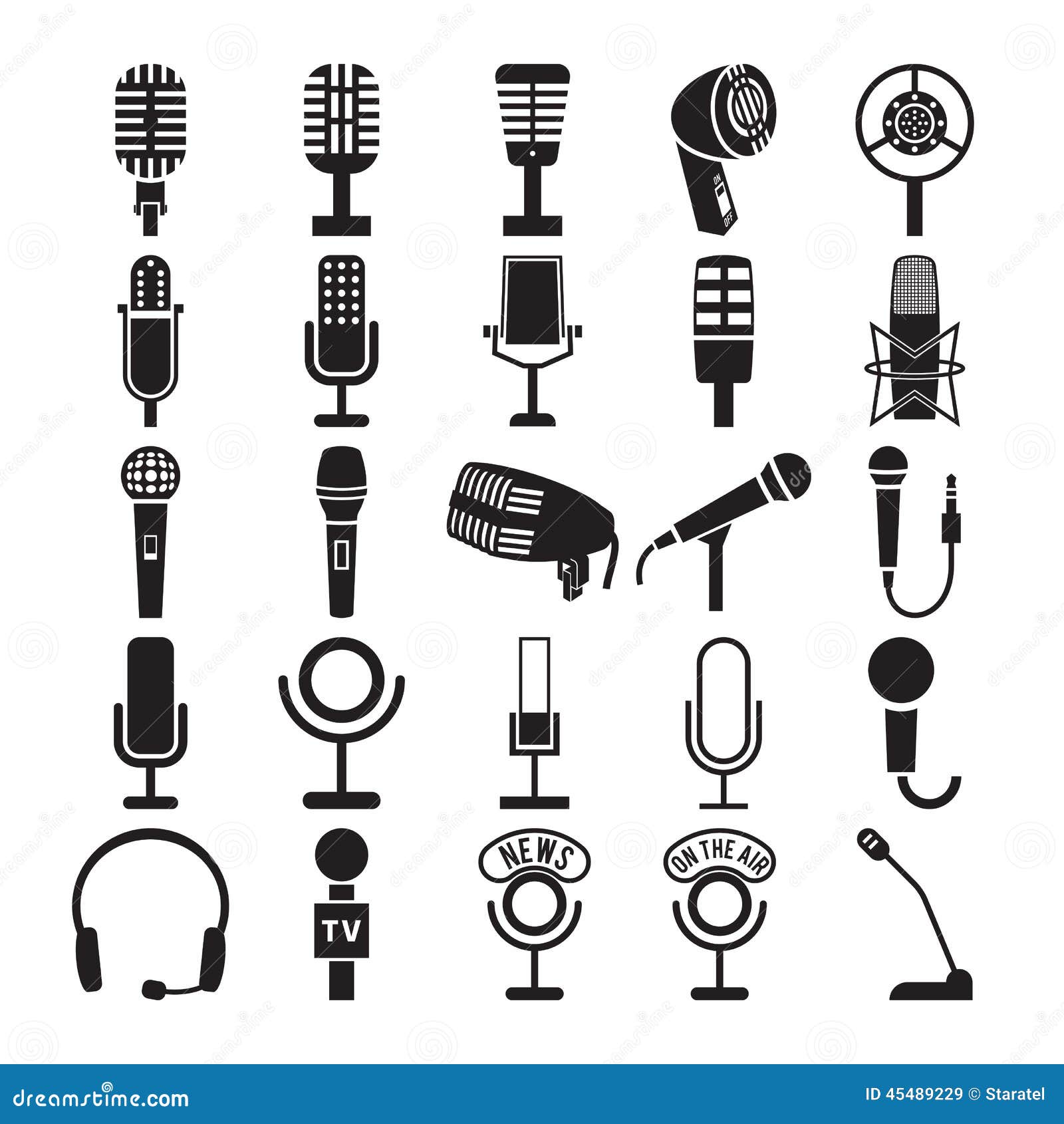 Microphone icons set stock vector. Illustration of record - 45489229