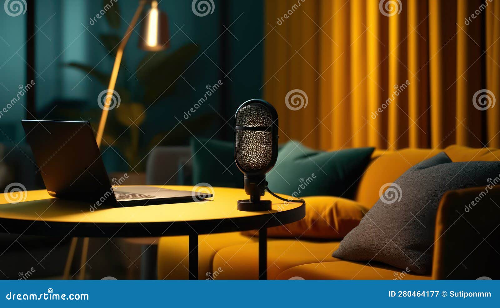 Microphone Interview Or Conference Room Interior With Ai Generated ...