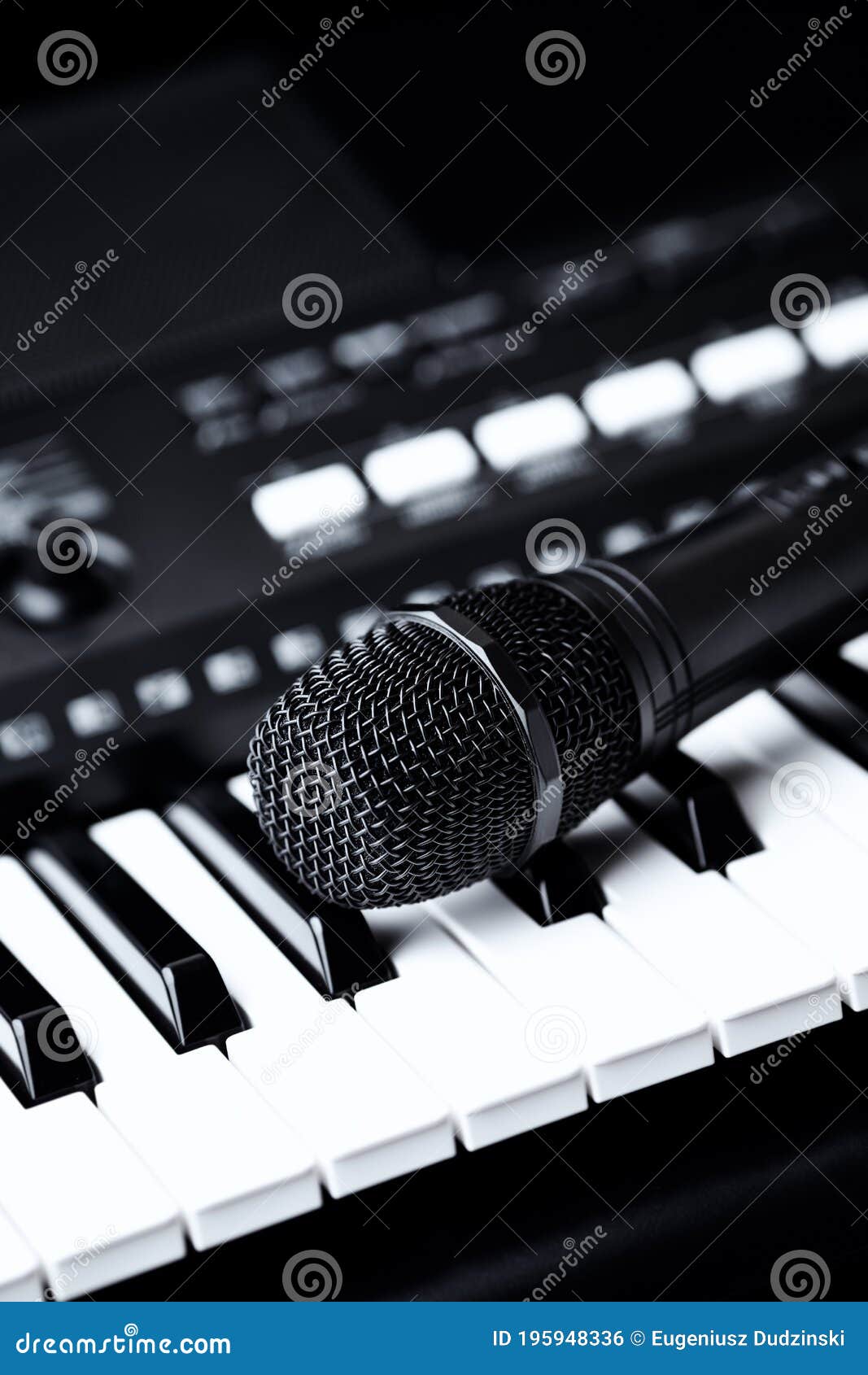 Microphone on keyboard . stock photo. Image of synthesizer - 195948336