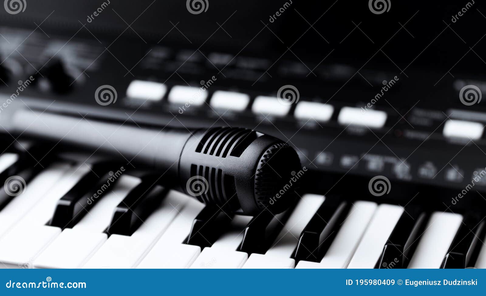 Microphone on keyboard . stock image. Image of entertainment - 195980409