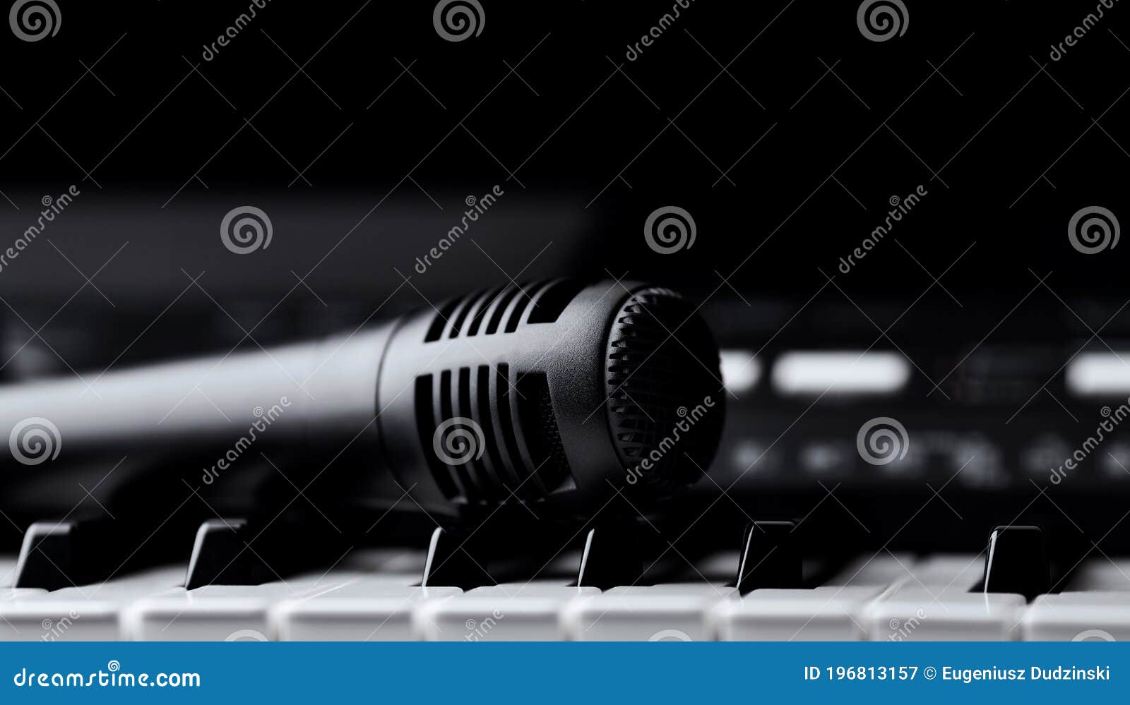 Microphone on keyboard stock image. Image of piano, electric - 196813157