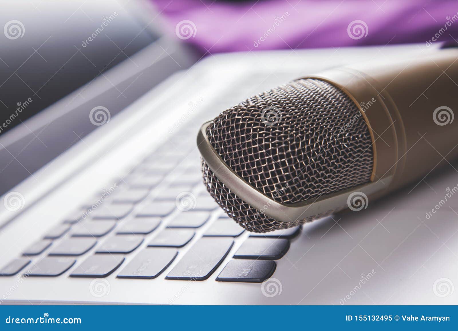 Microphone on keyboard stock image. Image of service - 155132495