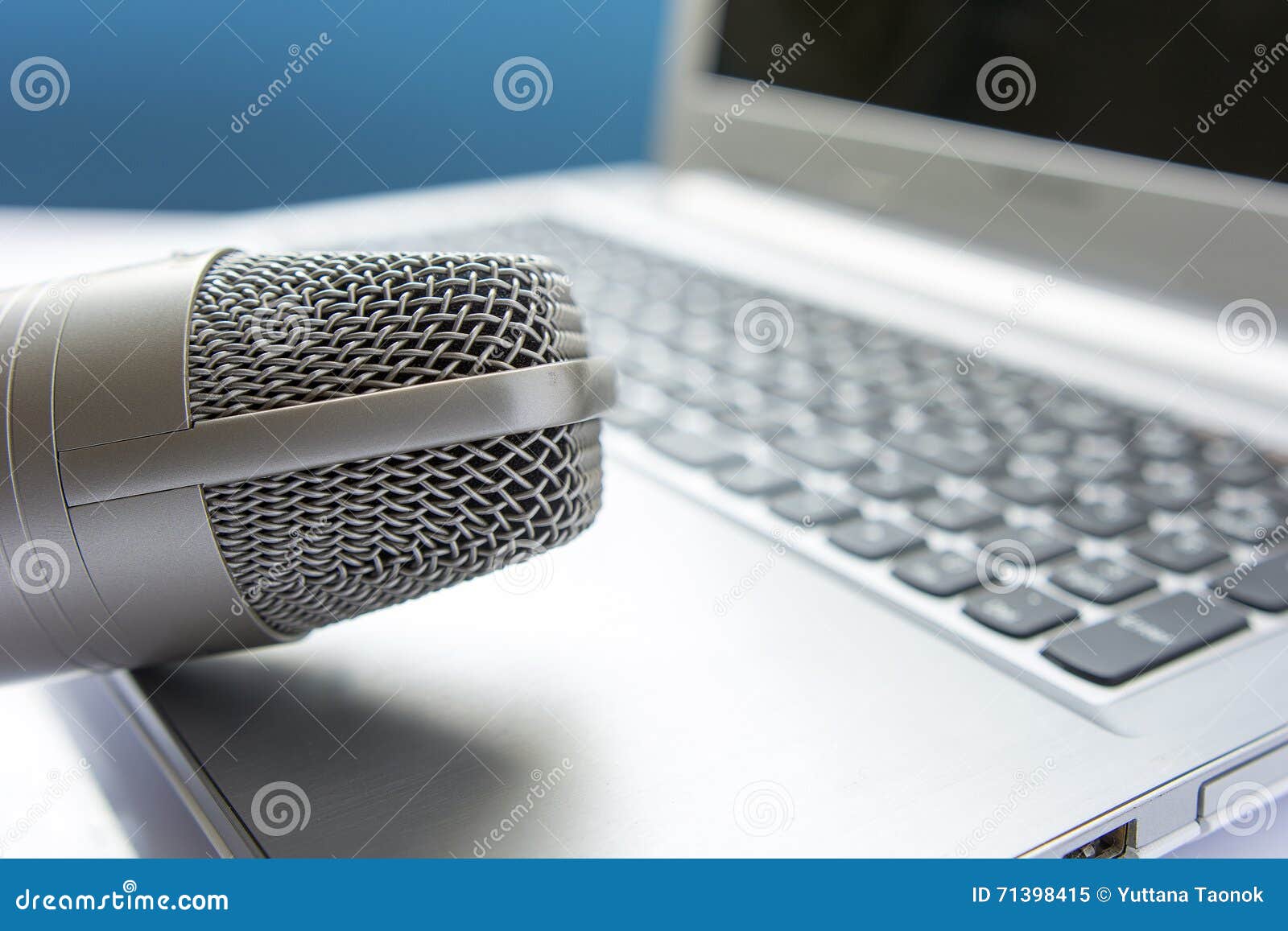 Microphone on Laptop - Sound Editing Concept Stock Image - Image of ...