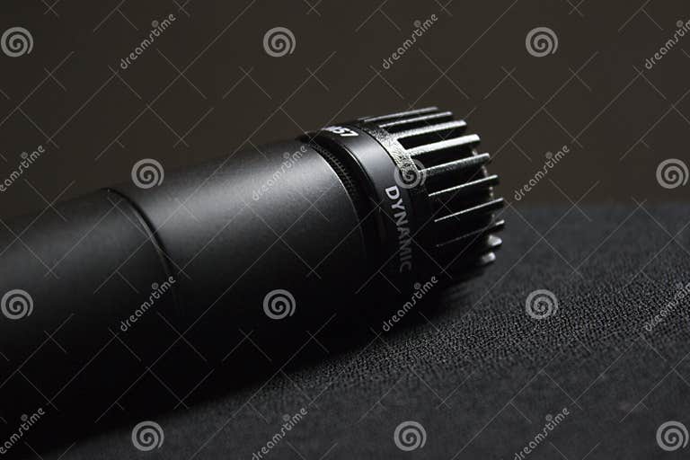Microphone Laying in a Speaker`s Surface Stock Image - Image of ...