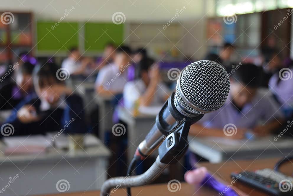 Microphone in Learning Classroom Stock Image - Image of background ...