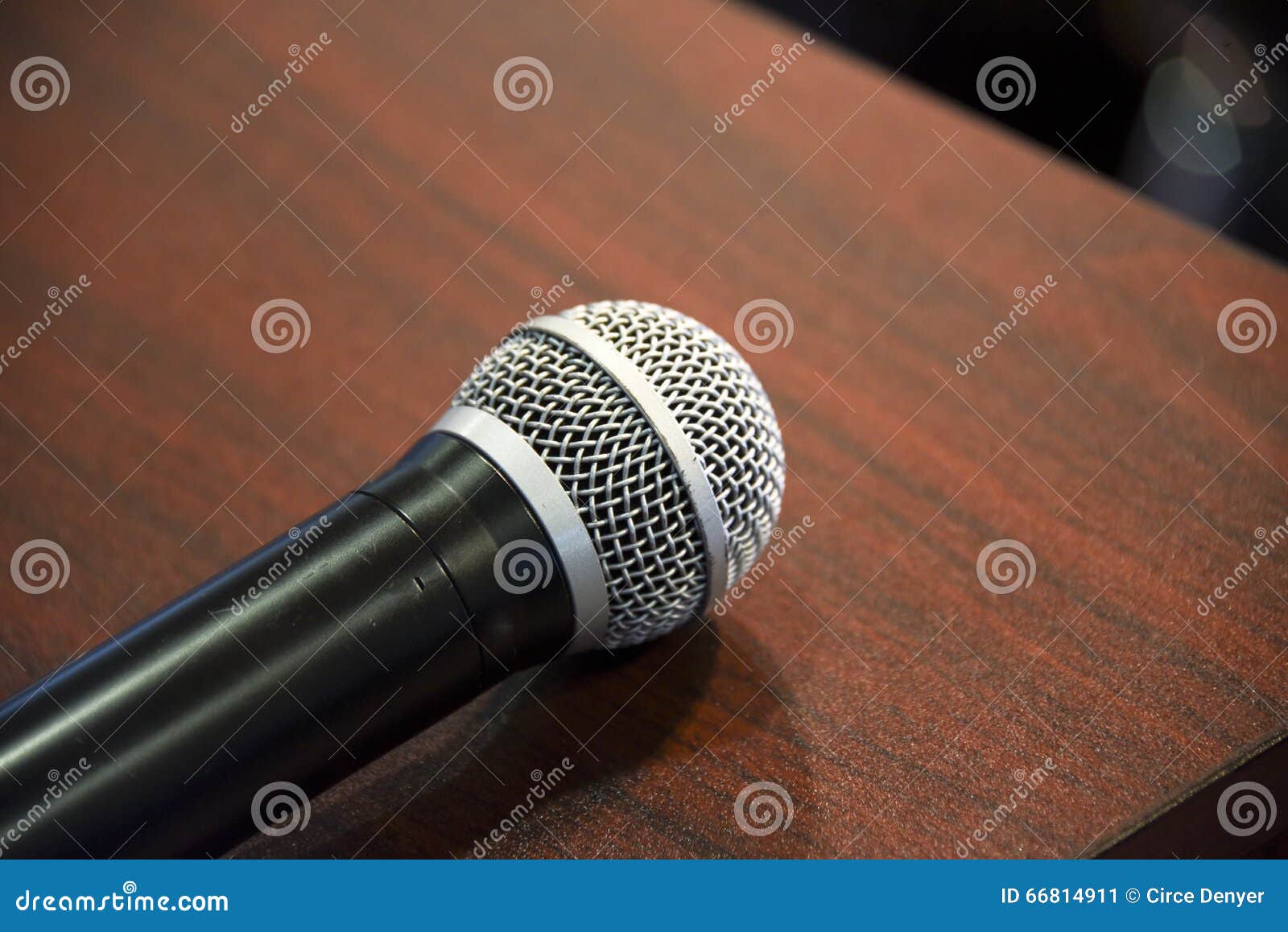 Microphone Isolated on a Lectern for a Speaker Closeup Stock Image ...