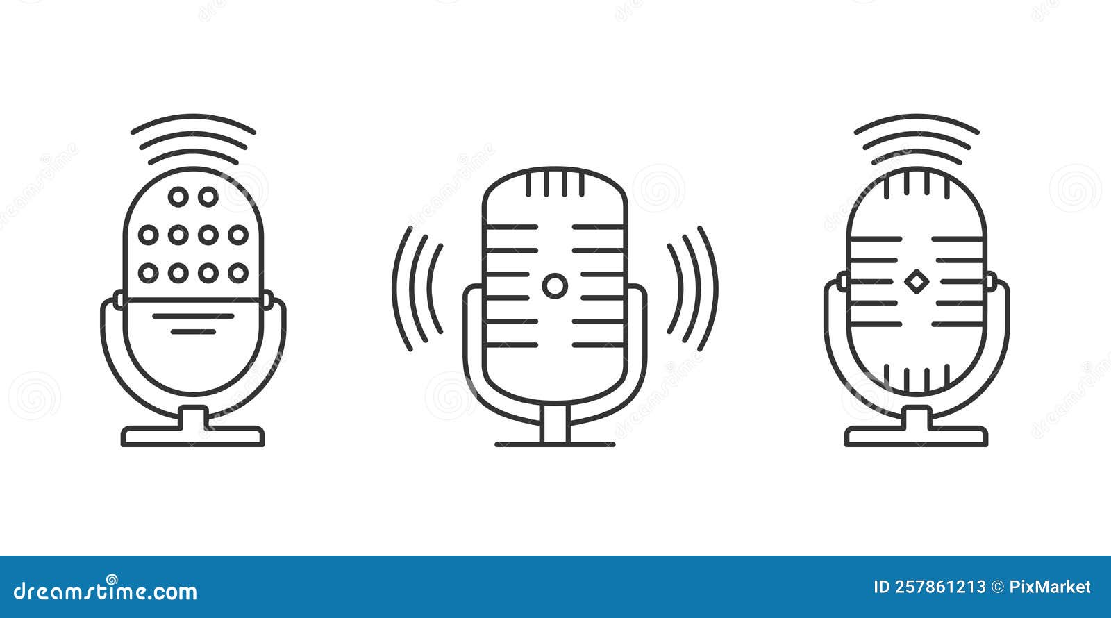 Set Of Three Microphone Icons. Media Sound Symbols For Website ...