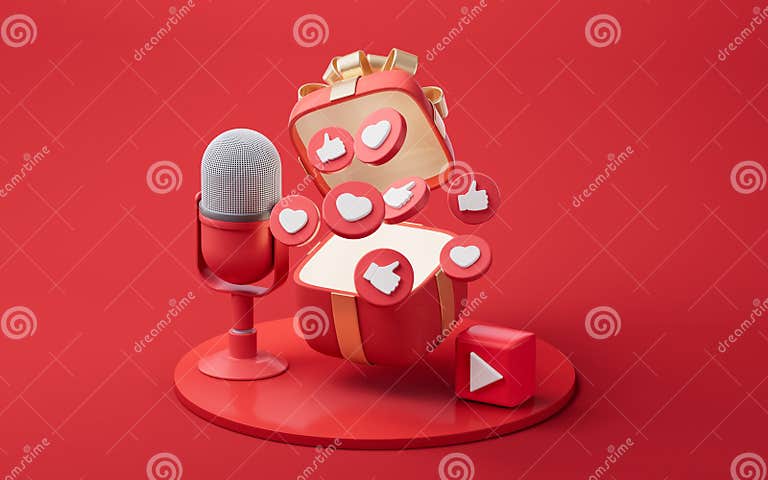Microphone Live Streaming and Gift Boxes, 3d Rendering Stock ...