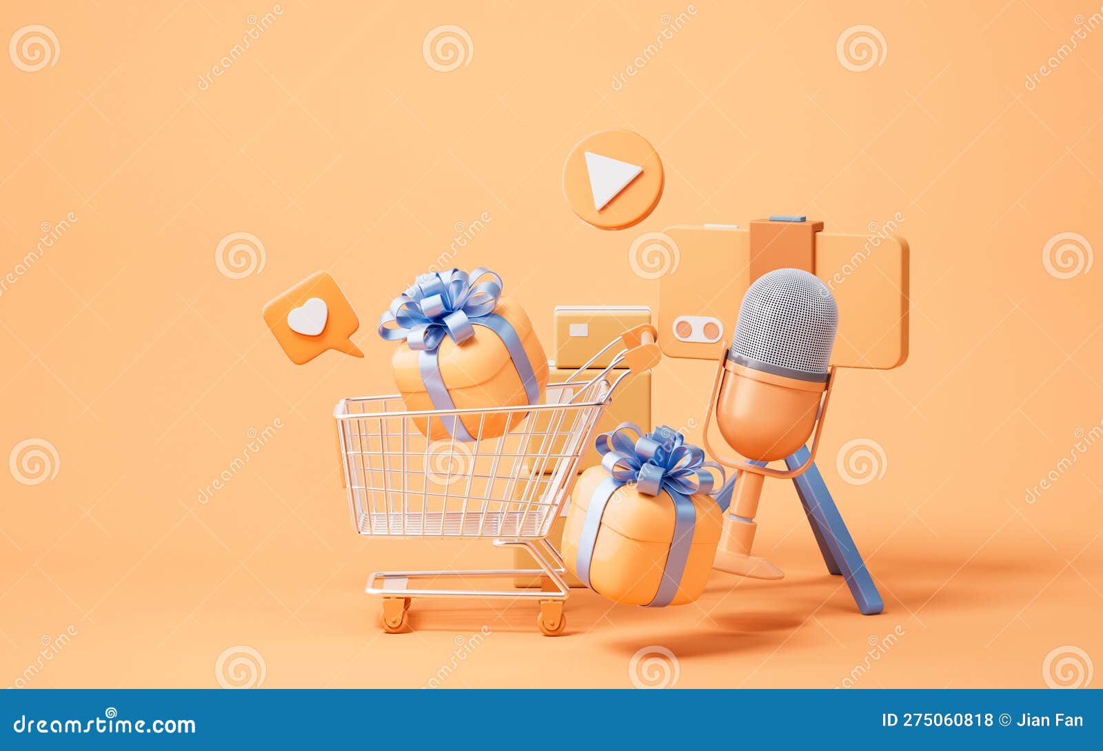 Microphone Live Streaming and Gift Boxes, 3d Rendering Stock ...