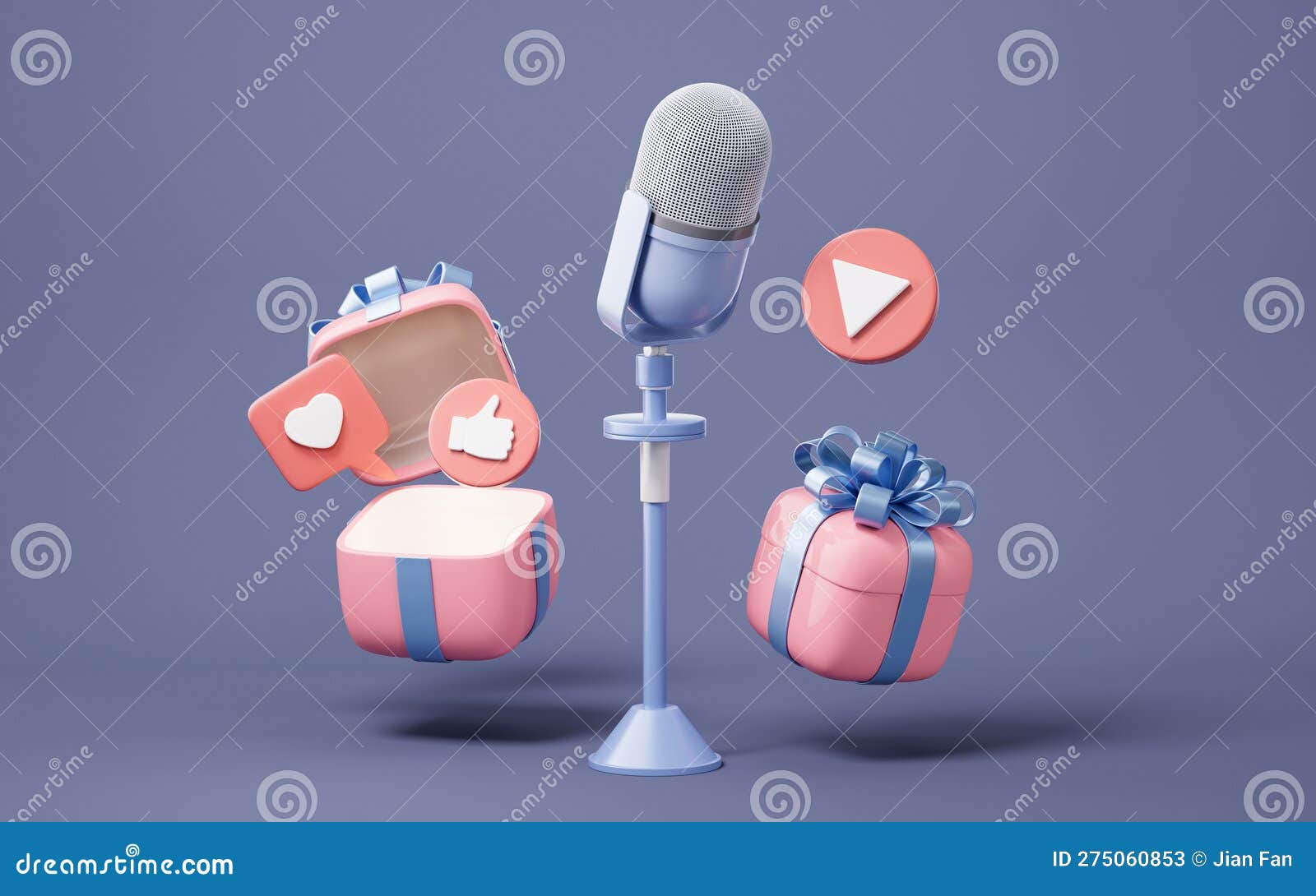 Microphone Live Streaming and Gift Boxes, 3d Rendering Stock ...