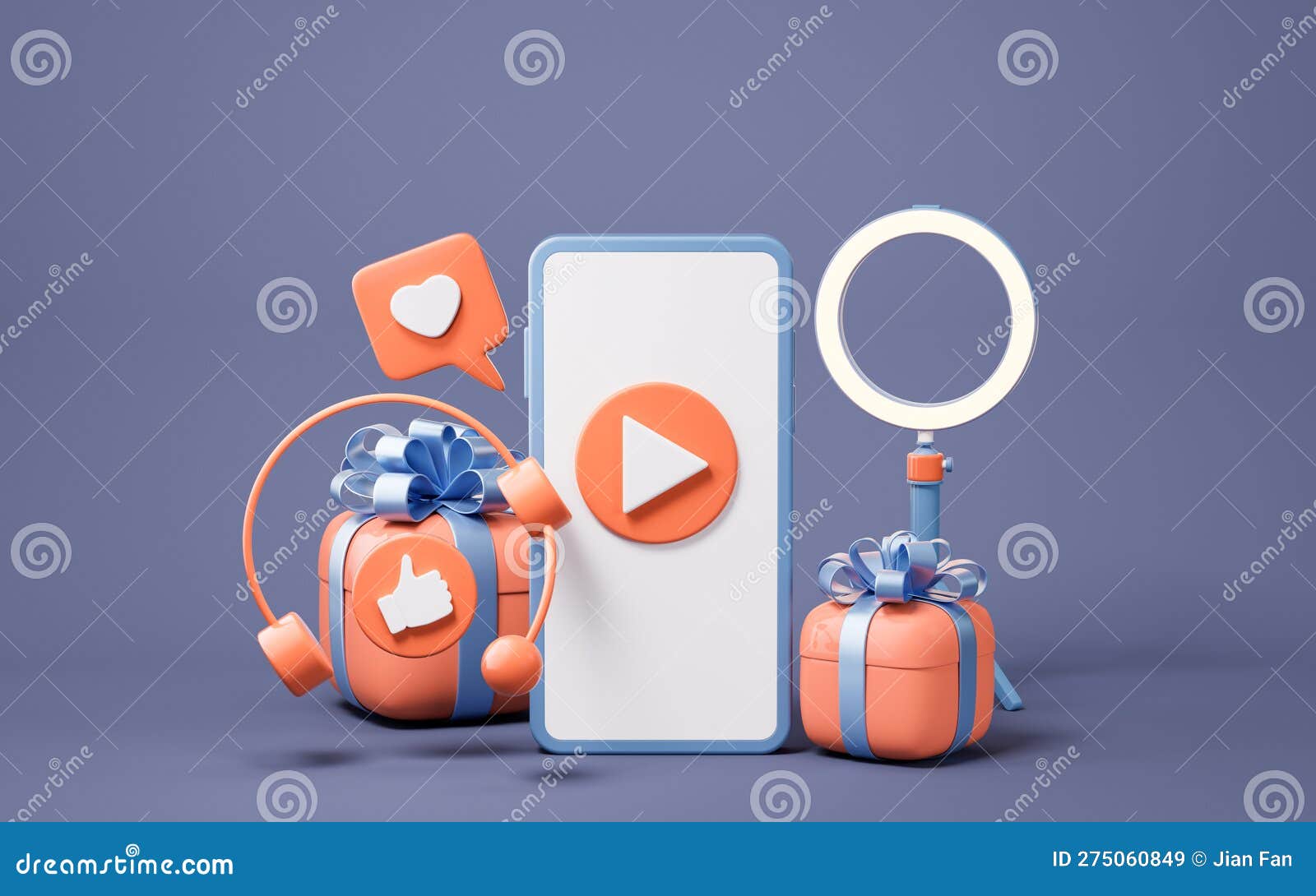 Microphone Live Streaming and Gift Boxes, 3d Rendering Stock ...