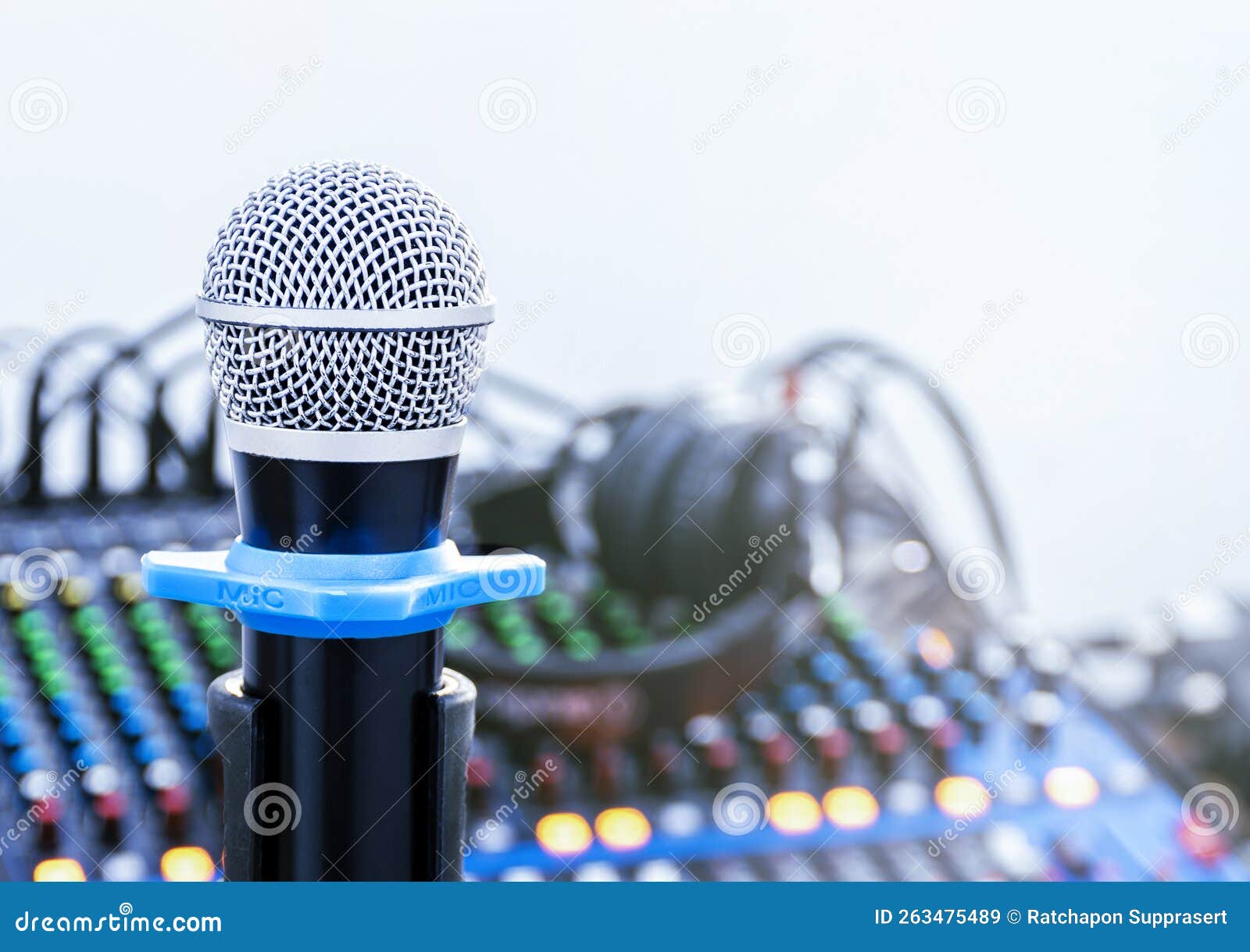 Microphone with Mixer Background Stock Image - Image of podcast ...