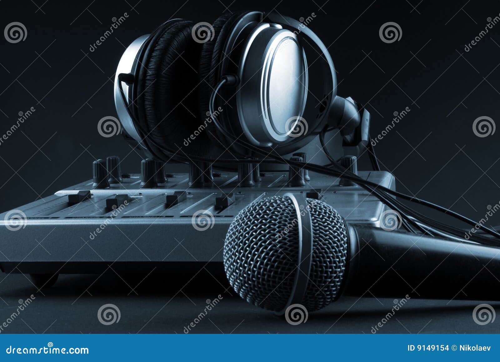 Microphone with Mixer and Headphones Stock Photo - Image of composer ...