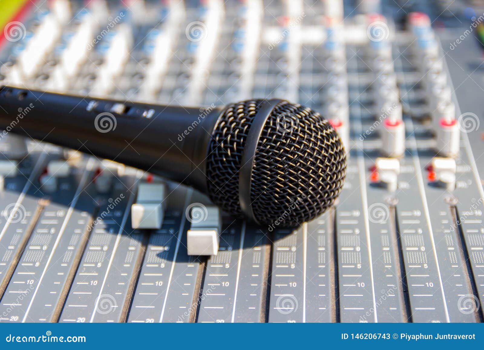Microphone on Mixing Console of a Big HiFi System Stock Image - Image ...
