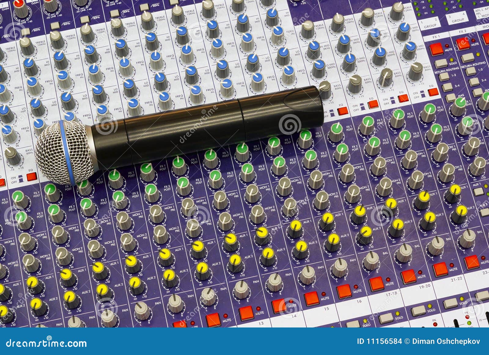 Microphone on the Mixing Desk Stock Photo - Image of meters, control ...