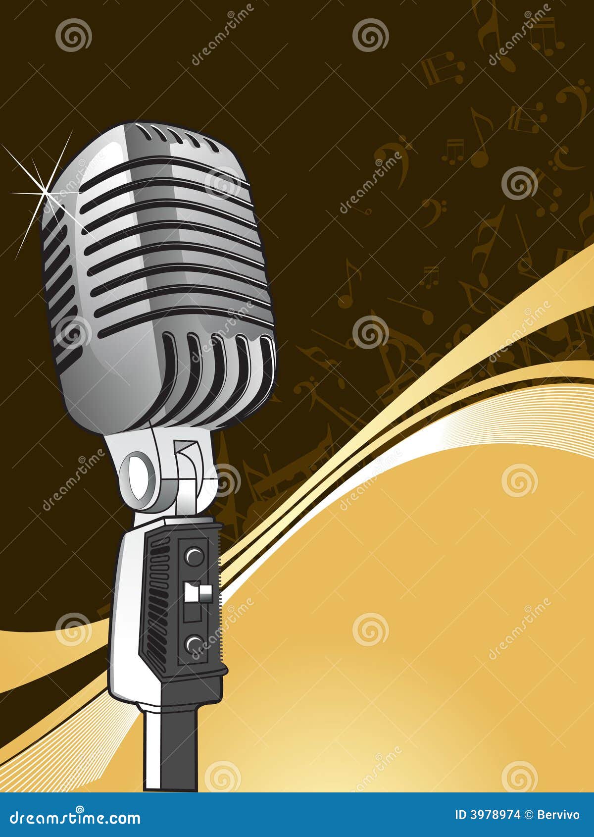 Microphone with Music Notes Background Stock Illustration ...