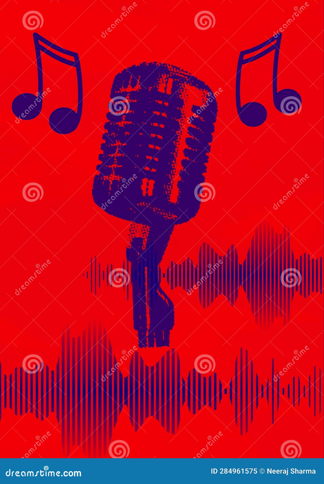 Microphone on Music Notes Red Abstract Background Editorial Image ...
