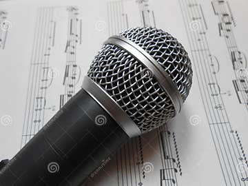 Microphone on the Music Notes Stock Photo - Image of note, compositor ...