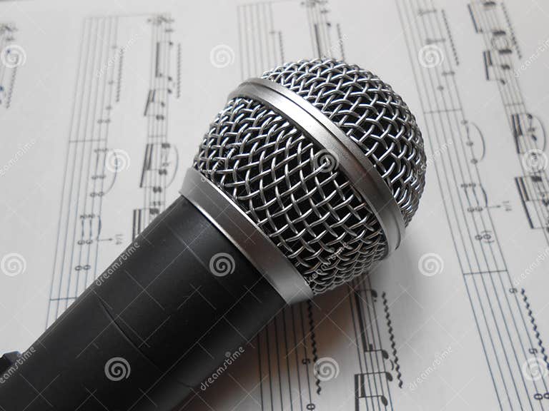 Microphone on the Music Notes Stock Photo - Image of note, compositor ...