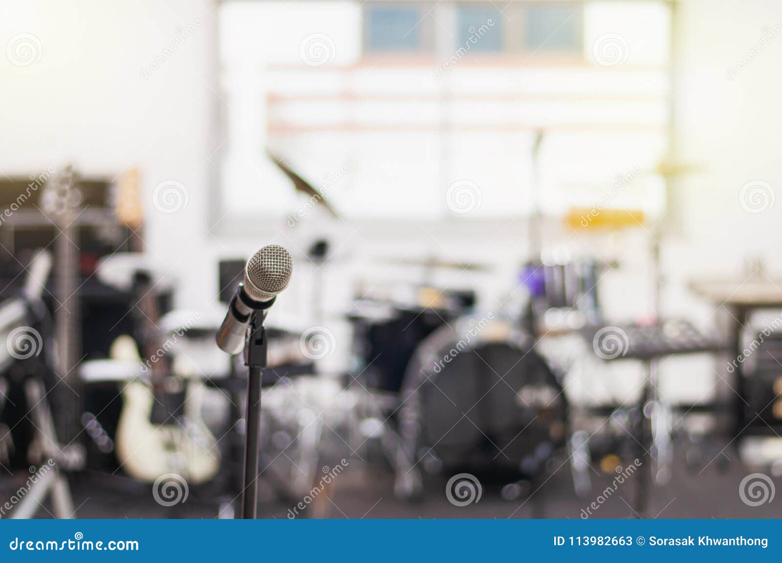 Microphone in Music Studio Background Stock Image - Image of karaoke ...