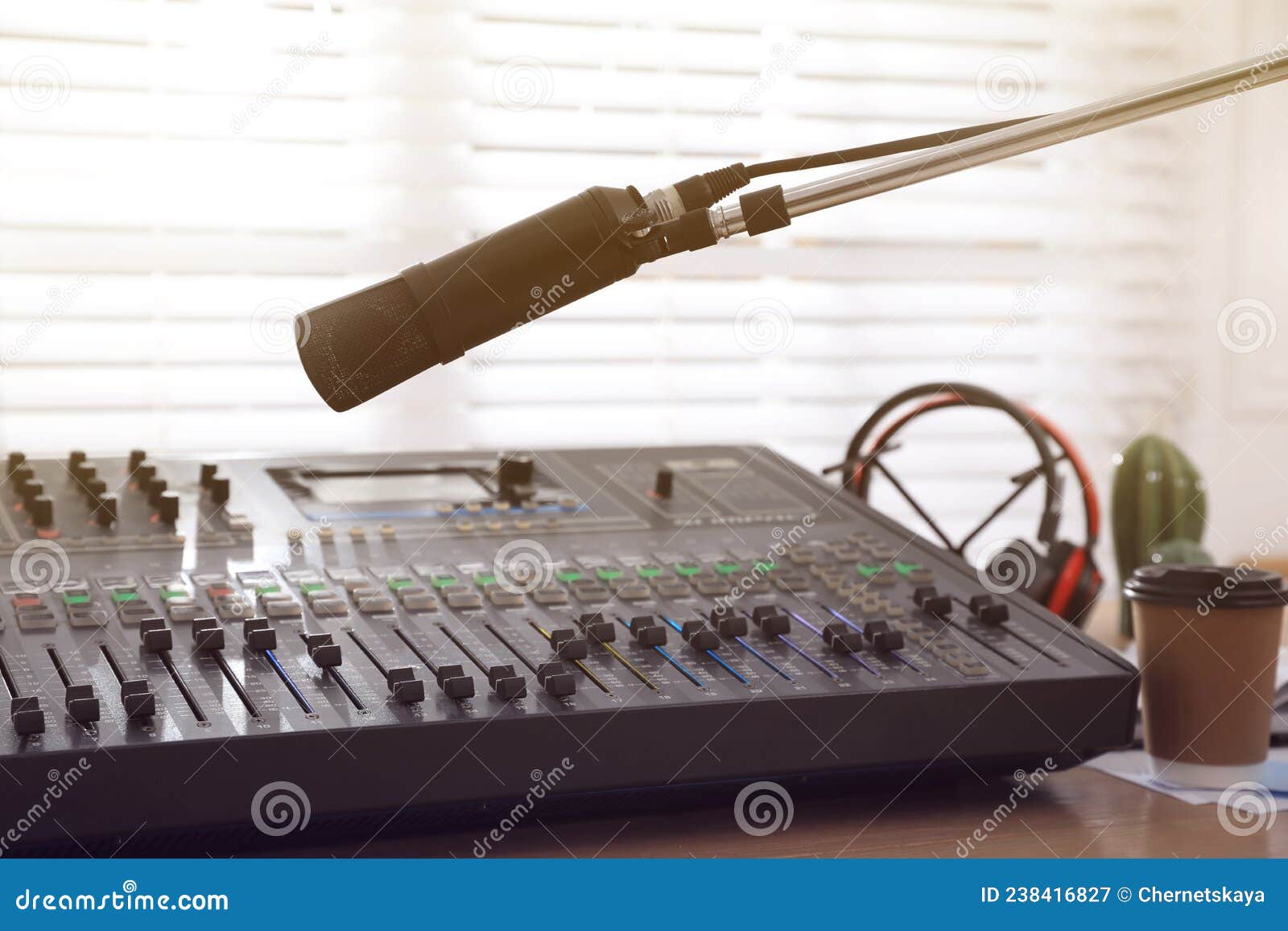 Microphone Near Professional Mixing Console in Radio Studio Stock Image ...