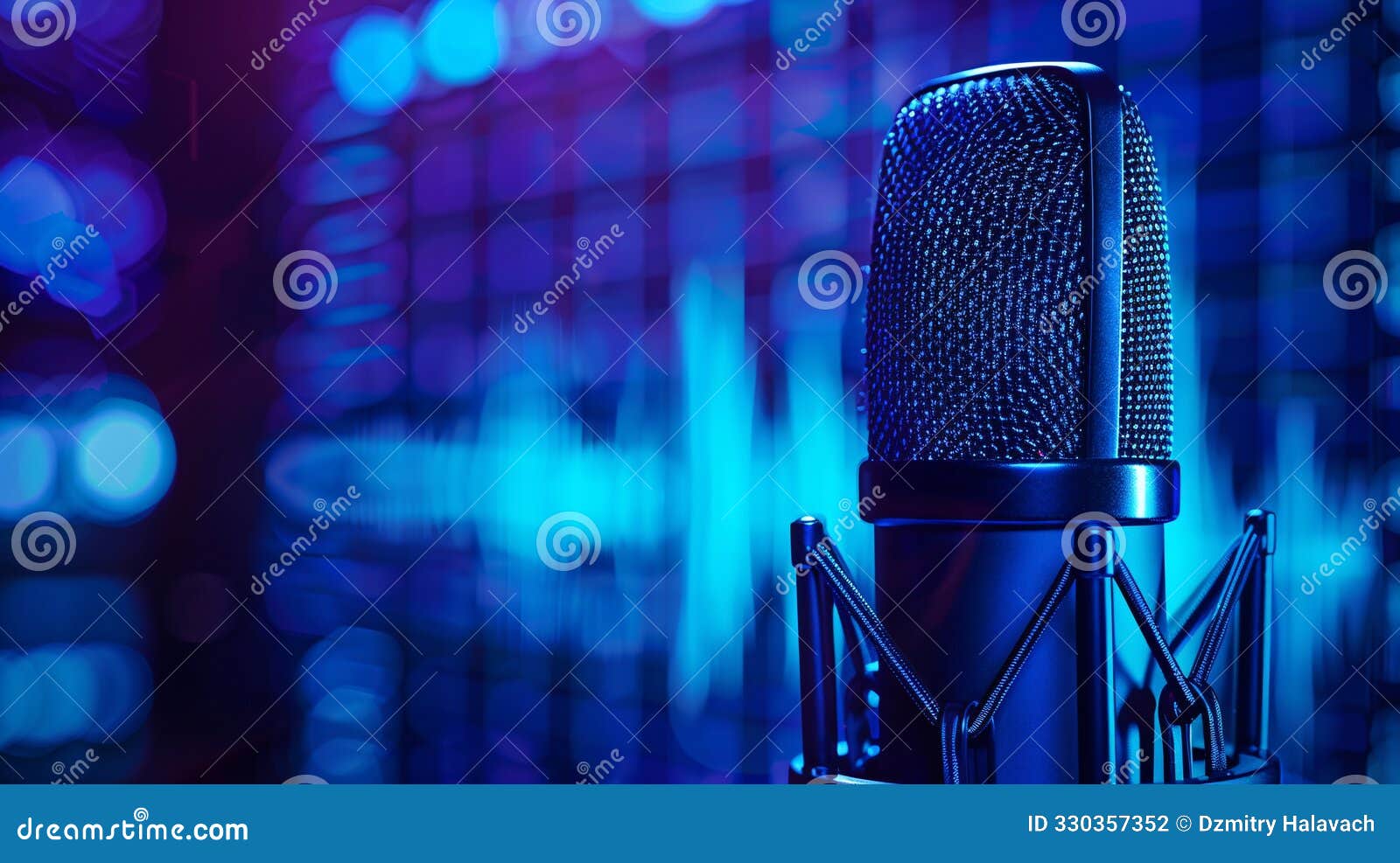 Microphone in a Neon-Lit Recording Studio Setup Stock Photo - Image of ...