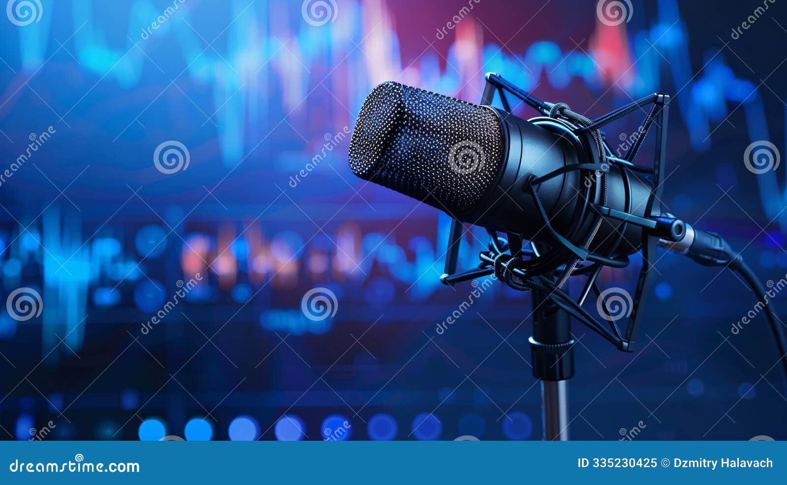 Microphone in a Neon-Lit Recording Studio Setup Stock Image - Image of ...