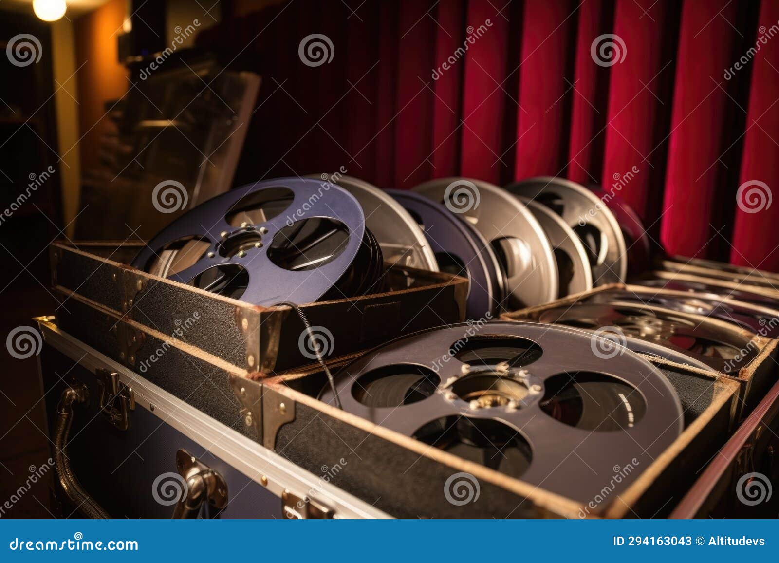 Microphone Next To Row of Movie Reel Cases Stock Illustration ...