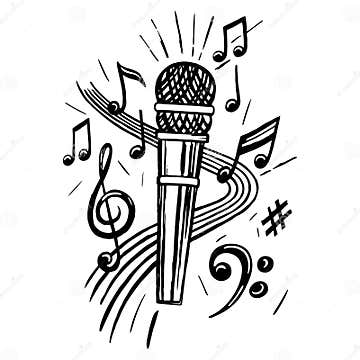 Microphone and Notes Sketch Stock Vector - Illustration of isolated ...