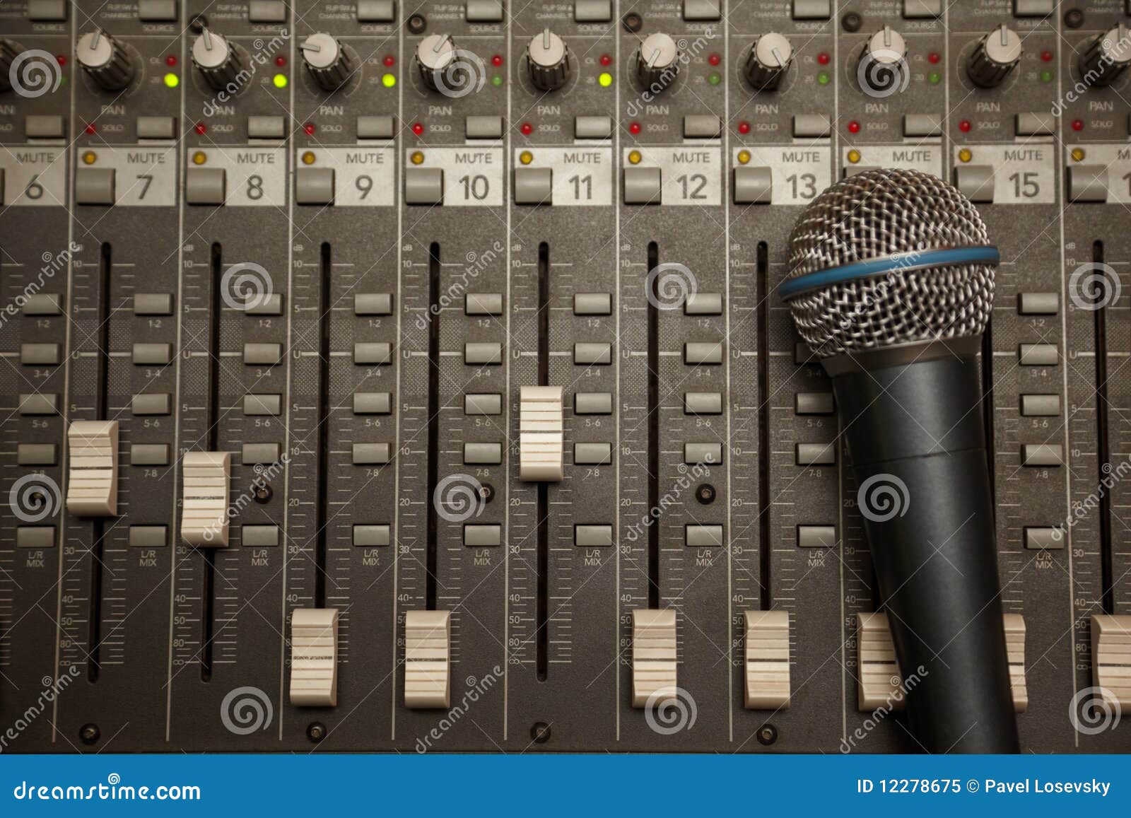 Microphone in Old Dirty Sound Mixer Pult Stock Image - Image of ...