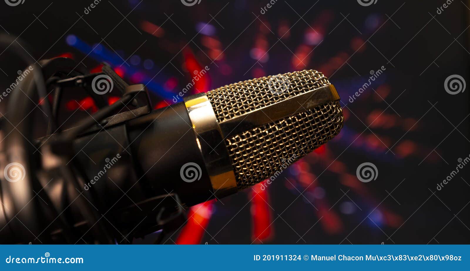 Microphone with Pedestal in Party Atmosphere with Background of Lights ...