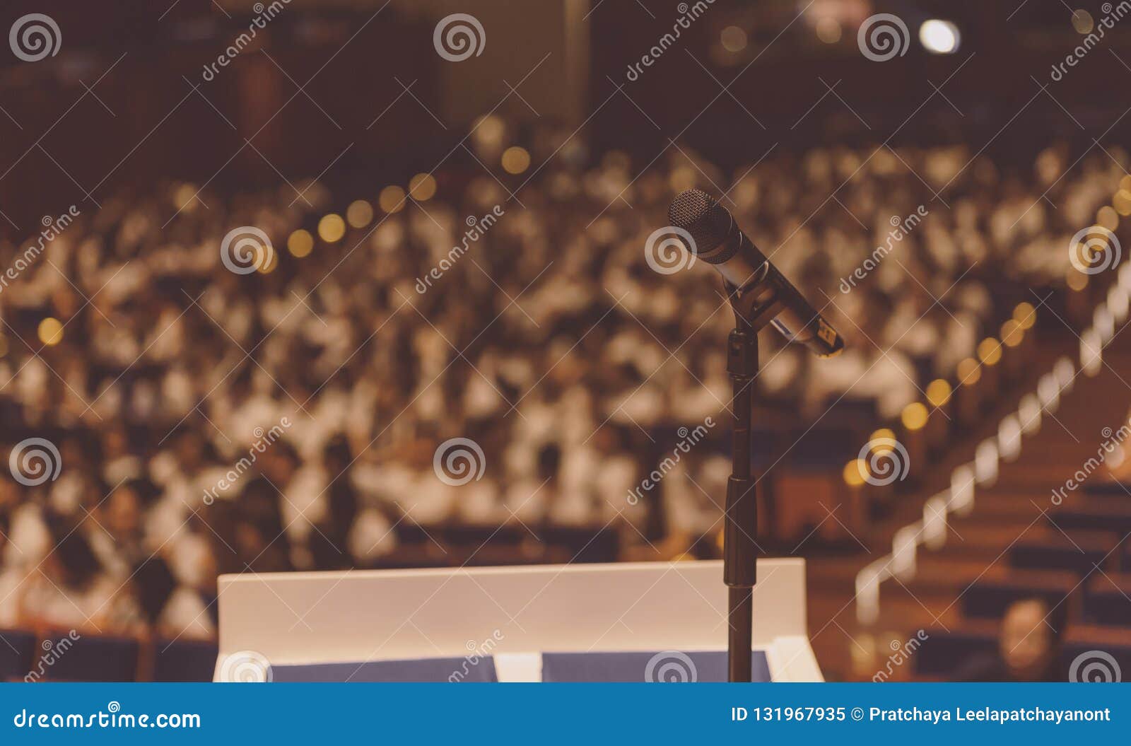 Microphone on the Podium in Conference Hall Stock Image - Image of ...