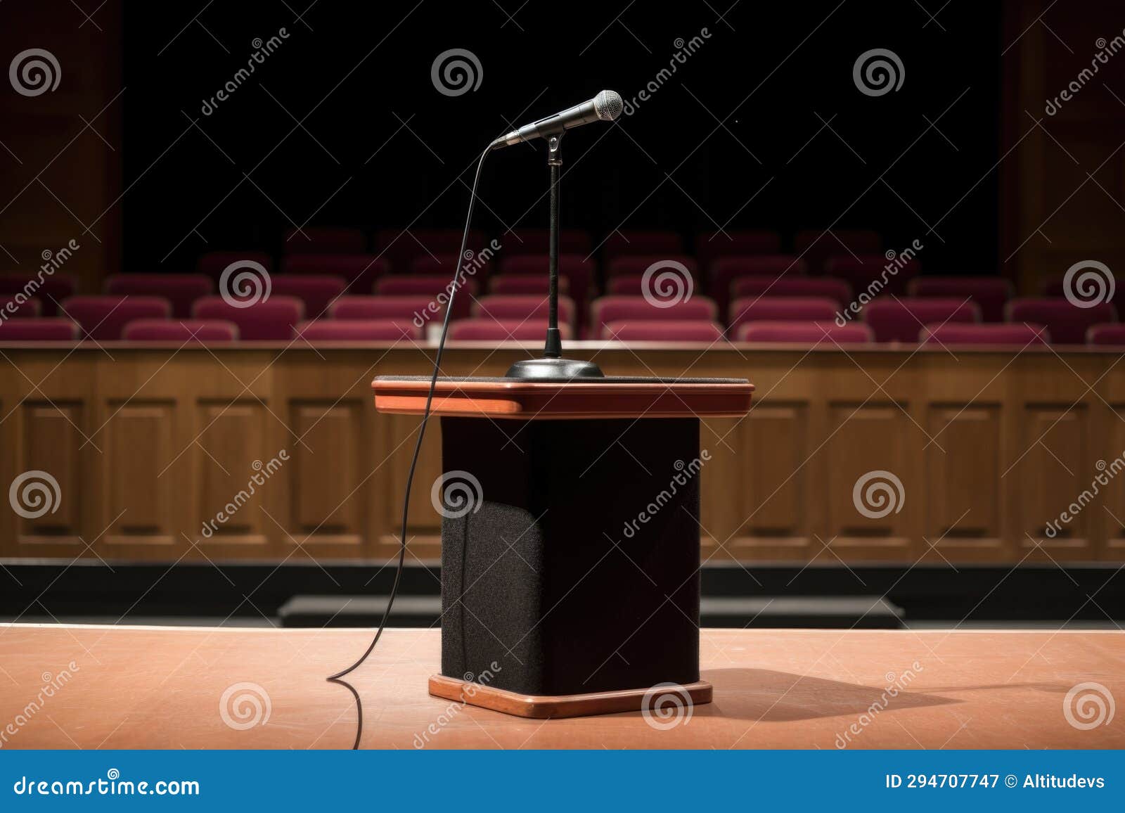 Microphone on a Podium in an Empty Lecture Hall Stock Image - Image of ...