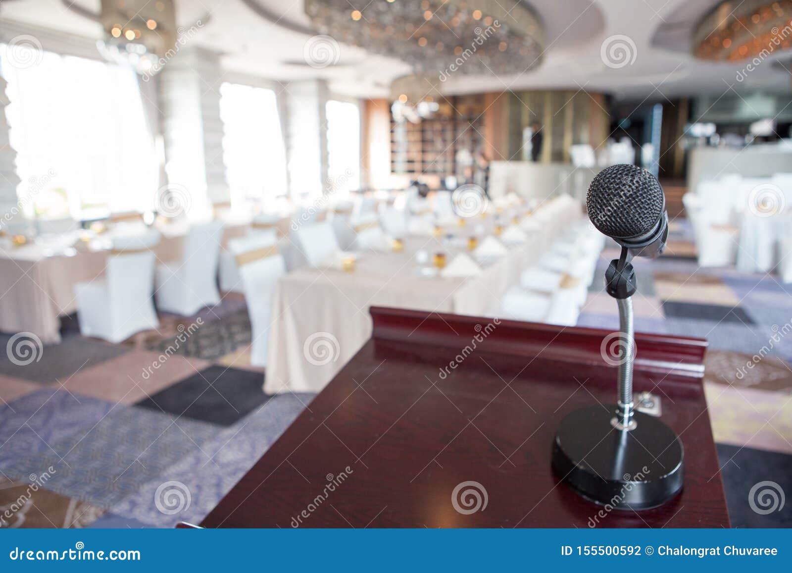 Microphone on the Podium in Seminar Room Stock Photo - Image of metal ...