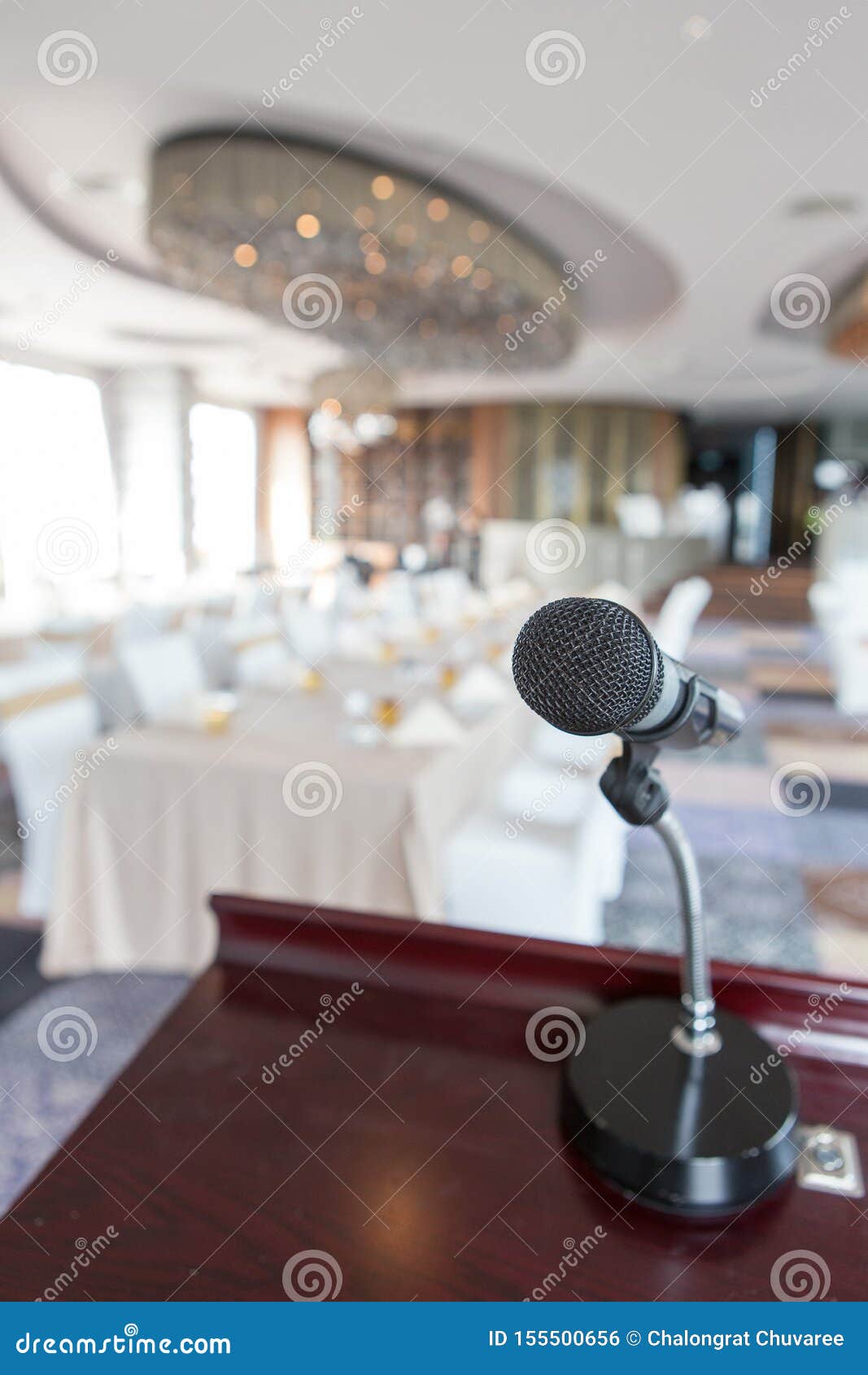Microphone on the Podium in Seminar Room Stock Photo - Image of ...