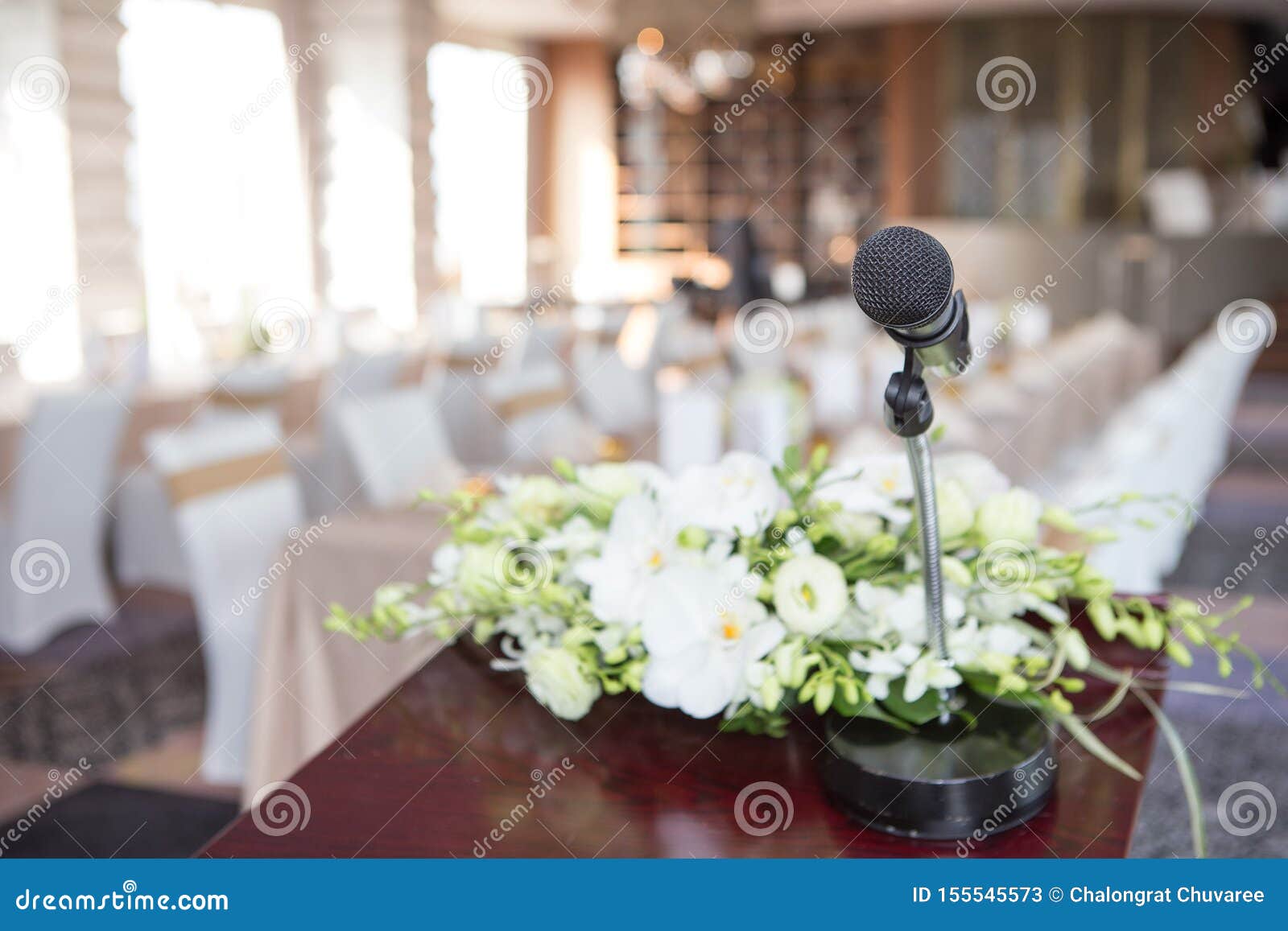 Microphone on the Podium in Seminar Room Stock Image - Image of ...
