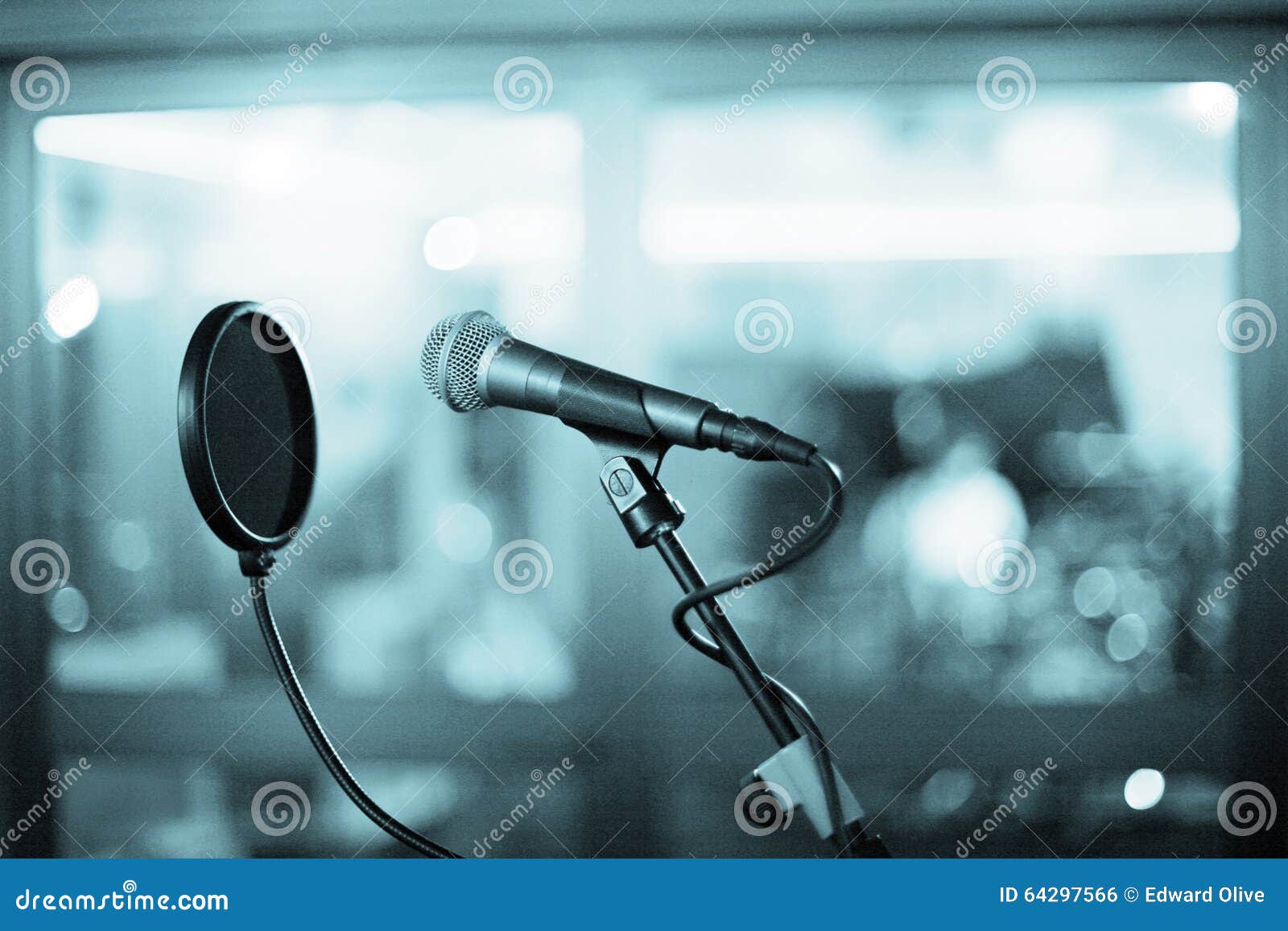 Microphone and Pop Shield in Recording Studio Stock Photo - Image of ...