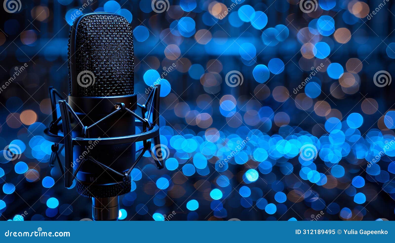 Microphone on Blue Background Stock Image - Image of audio, sound ...
