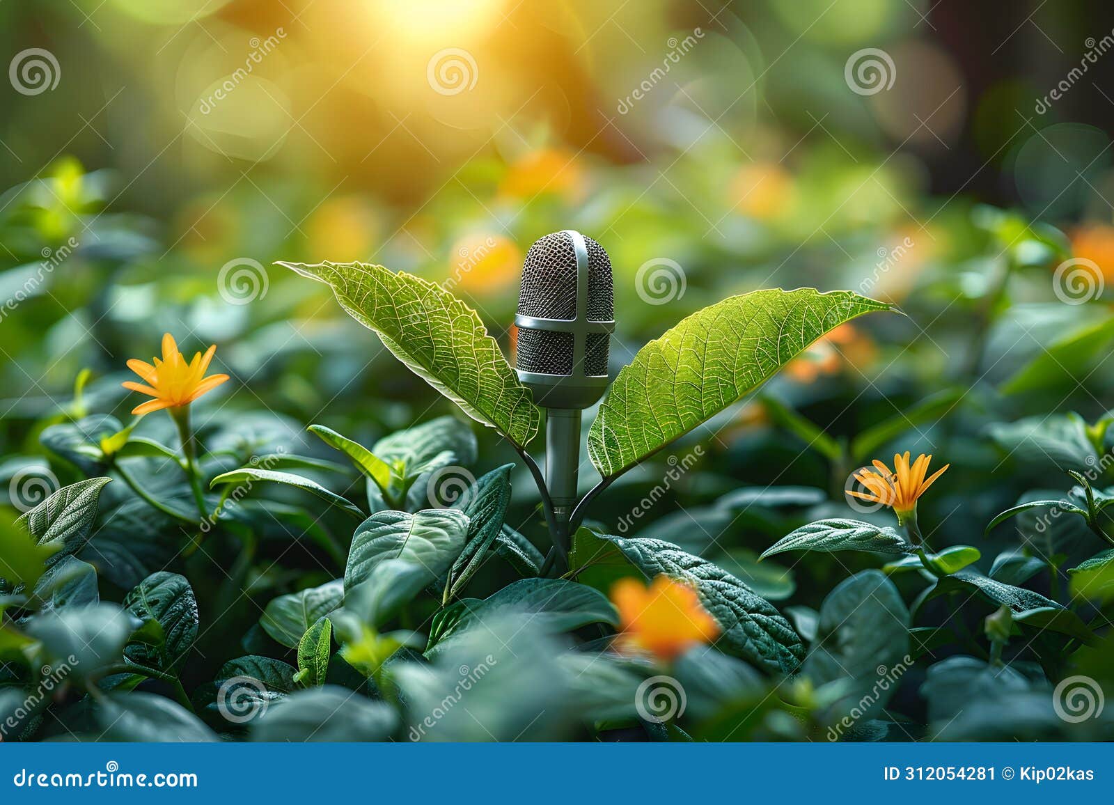 Microphone on Lush Green Field Generative AI Stock Image - Image of ...