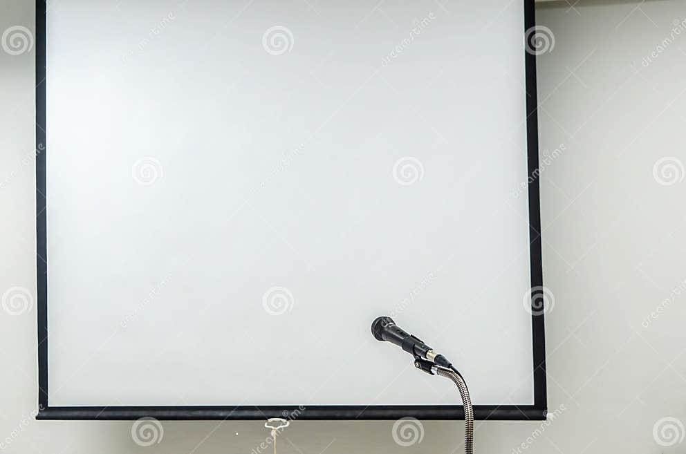 Microphone with Projector Screen Stock Photo - Image of interview ...
