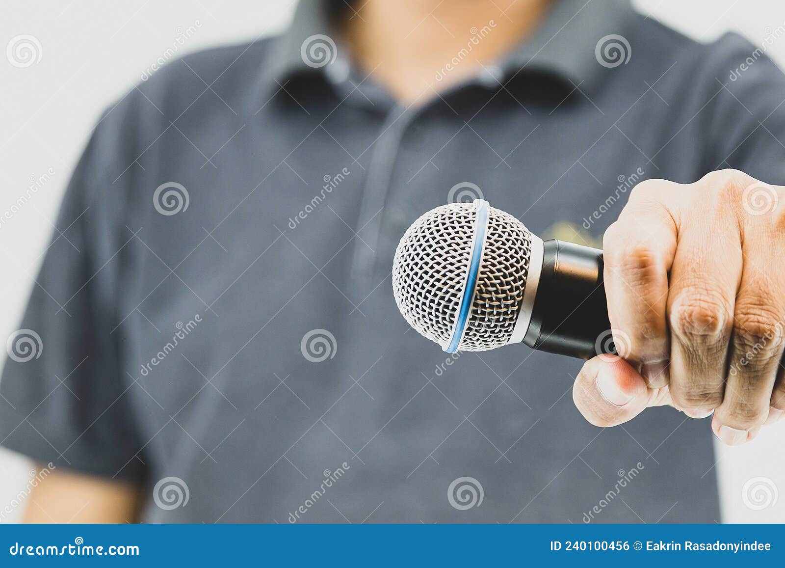 Close Up Hand Holding Microphone for Speaker Speech Presentation Stage ...