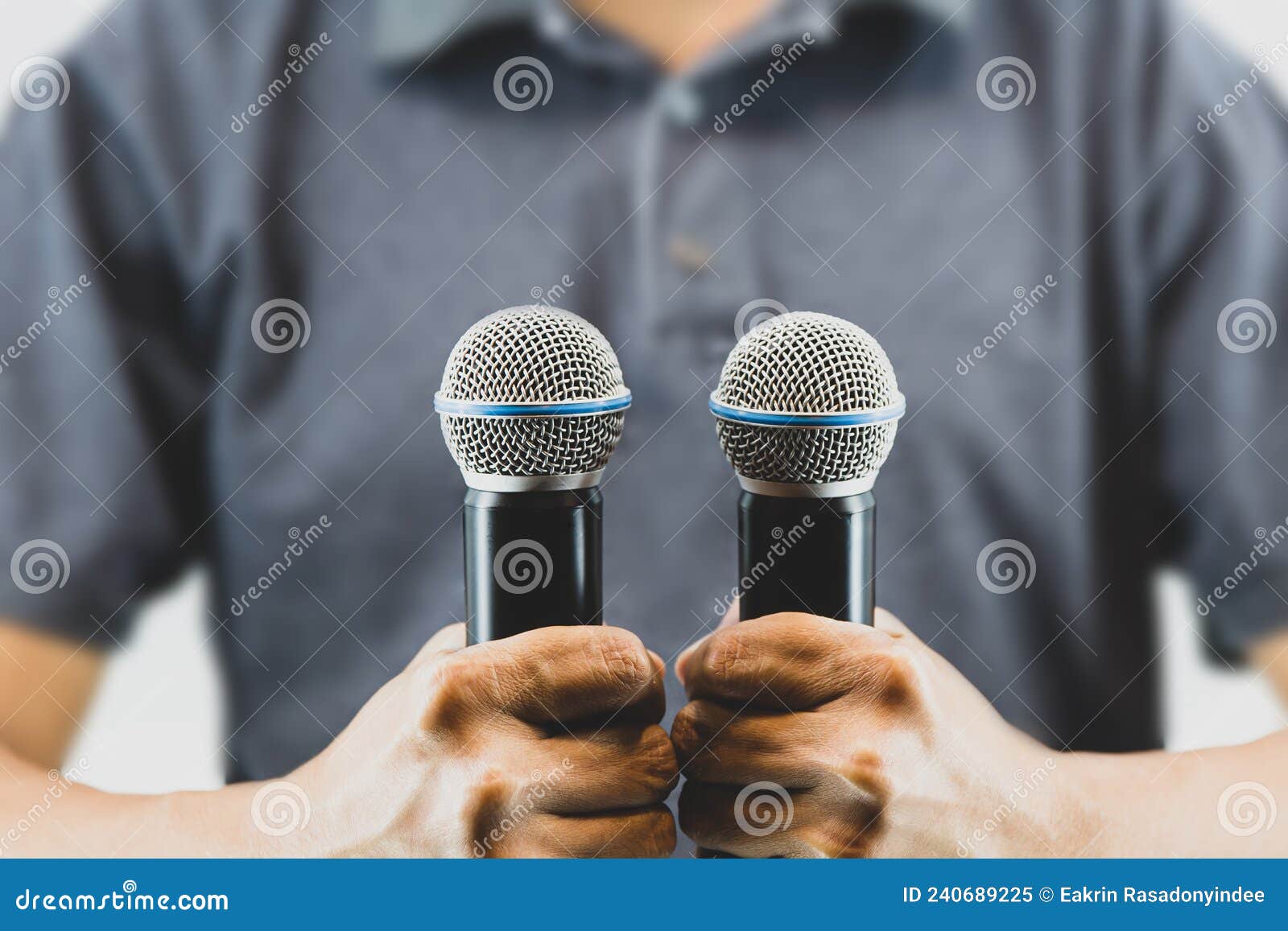 Close Up Hand Holding Microphone for Speaker Speech Presentation Stage ...