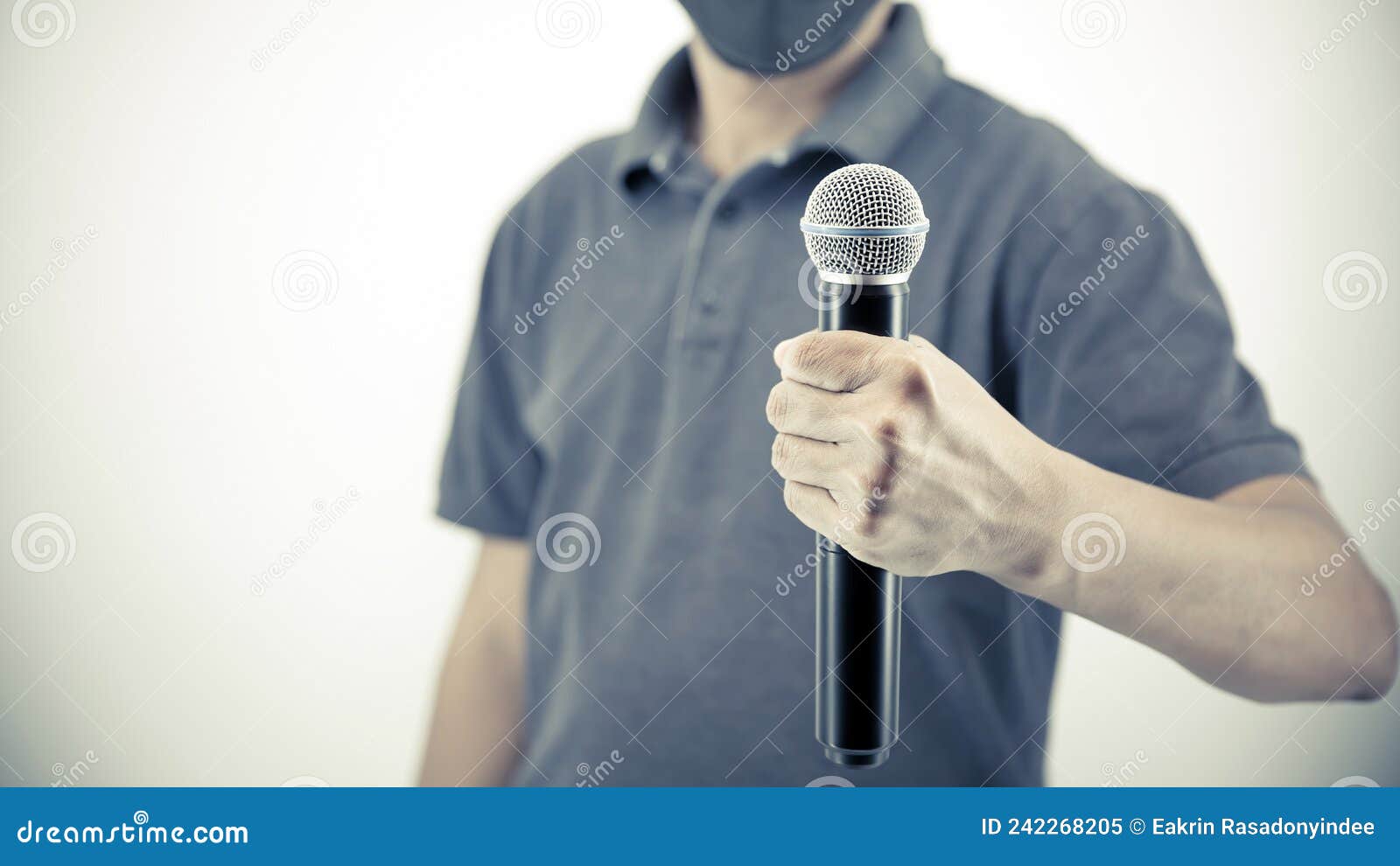 Close Up Hand Holding Microphone for Speaker Speech Presentation Stage ...