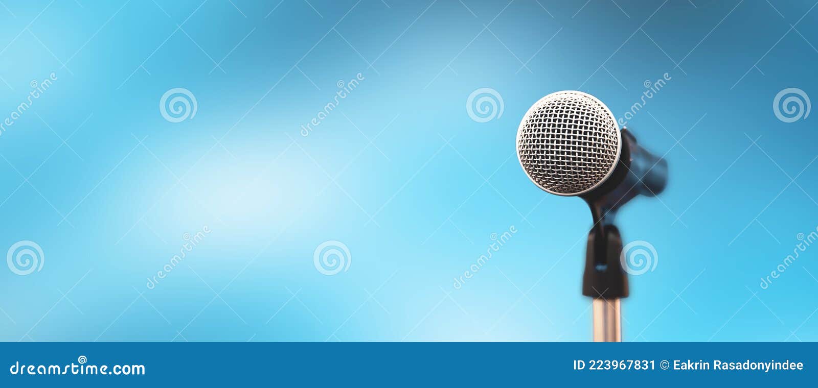 Close-up the Microphone on Stand for Speaker Speech Presentation Stage ...