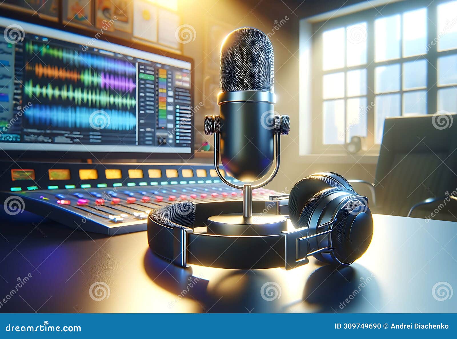 Microphone in Radio Station Studio Stock Illustration - Illustration of ...