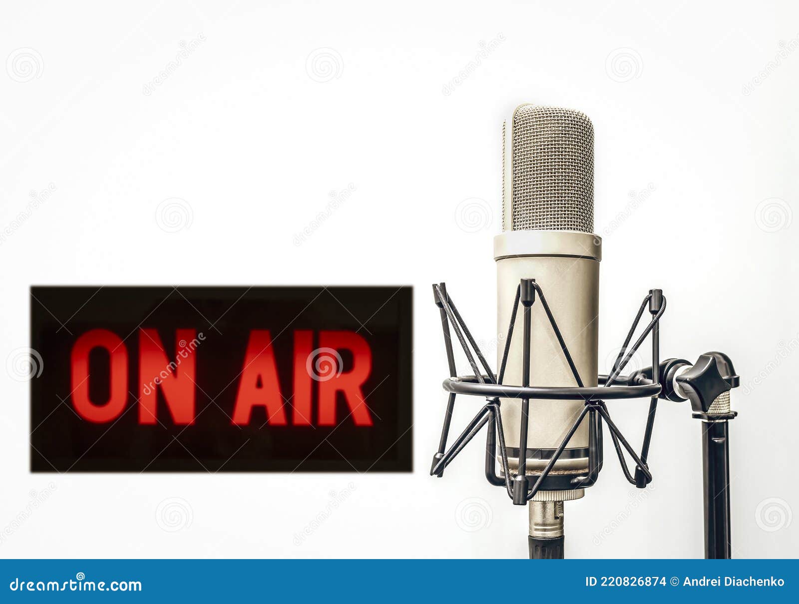 Microphone in Radio Station Studio and on Air Sign Stock Photo - Image ...