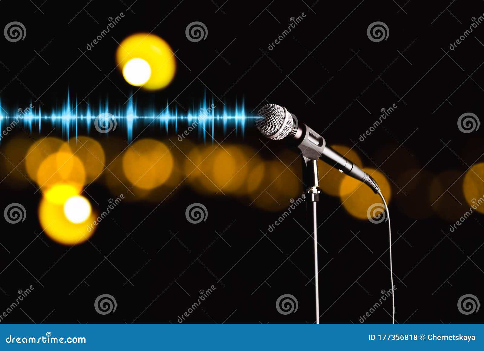 Microphone and Radio Wave on Background, Bokeh Effect Stock Photo ...